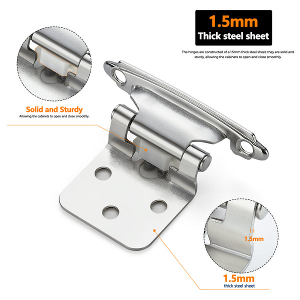 Ravinte 1/2 inch Overlay Cabinet Hinges Polished Chrome Semi-Concealed