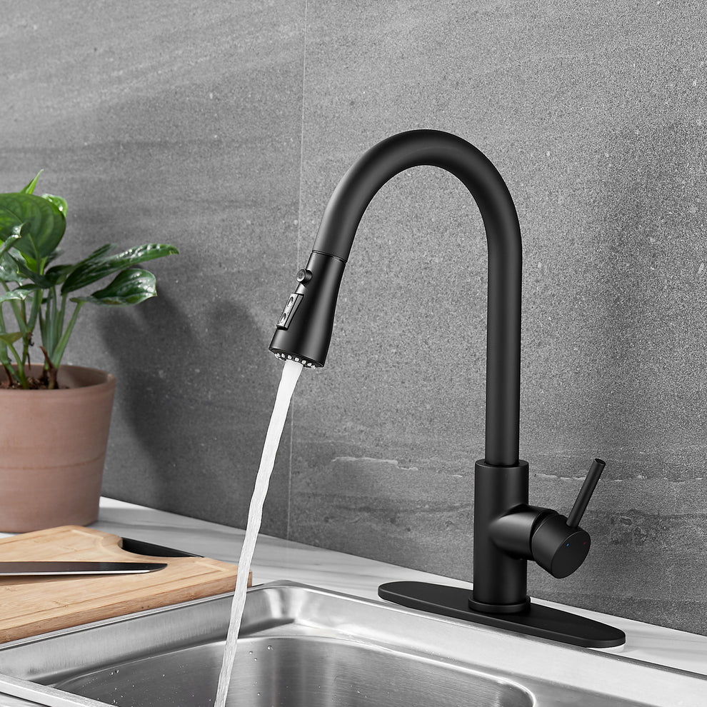 Ravinte Kitchen Faucets With Pull Down Sprayer Goose neck Spout Single ...